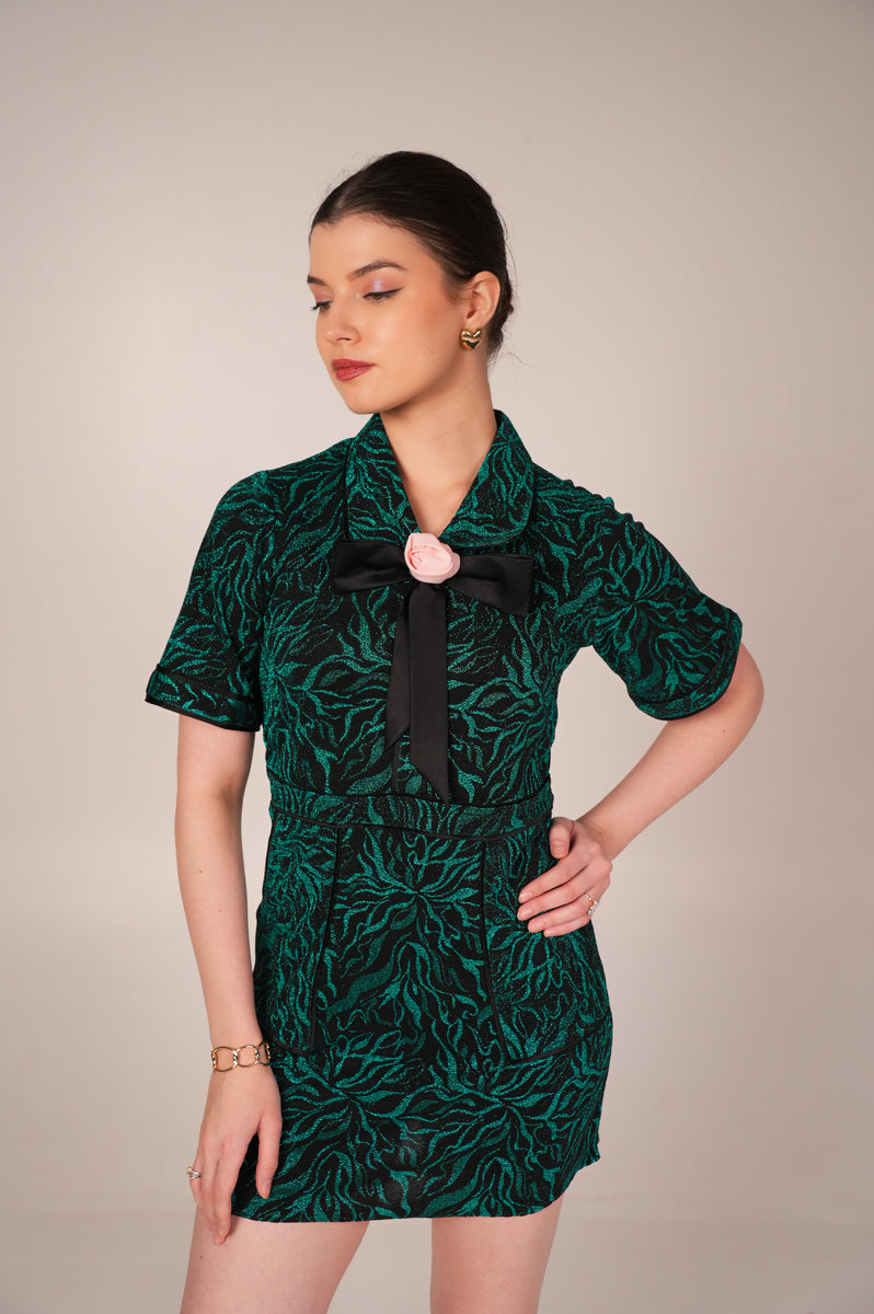 GIGI FOREST GREEN TEXTURED MINI DRESS – House of Daang