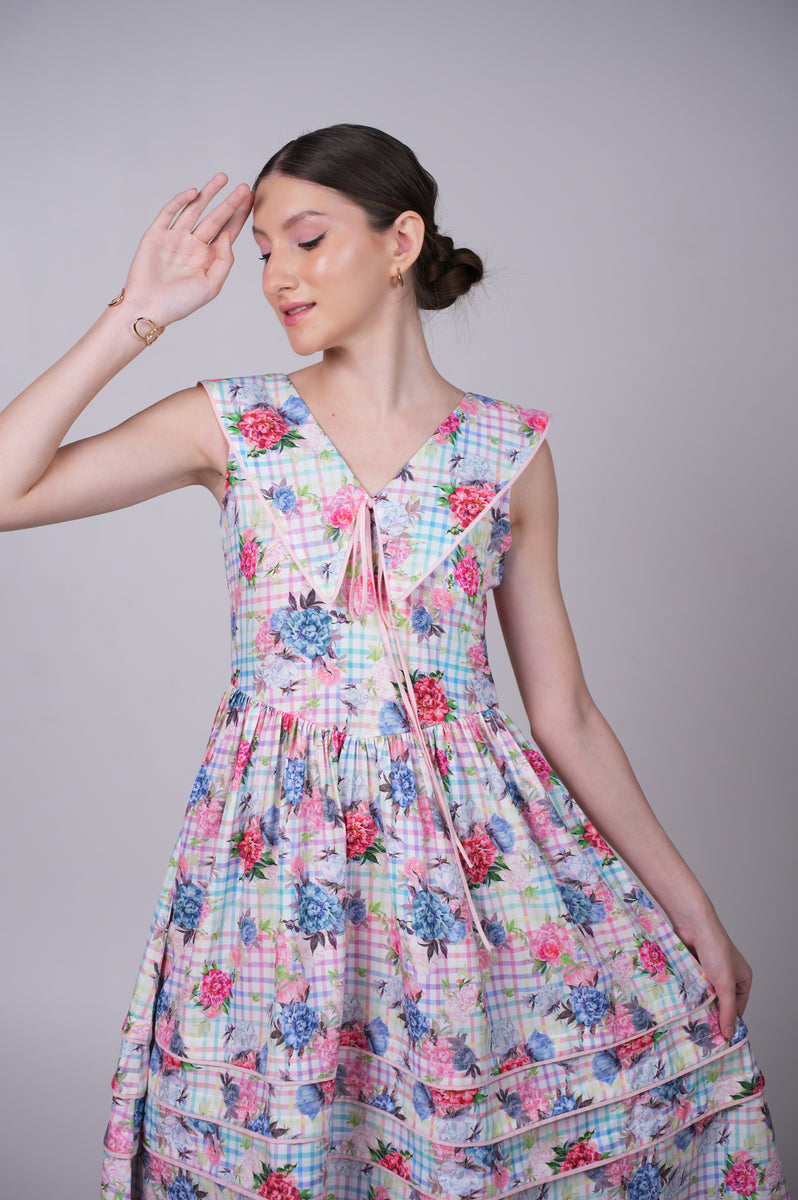 V-Neck Elea Long Midi Dress for Women | Floral Cotton Elegance – House ...