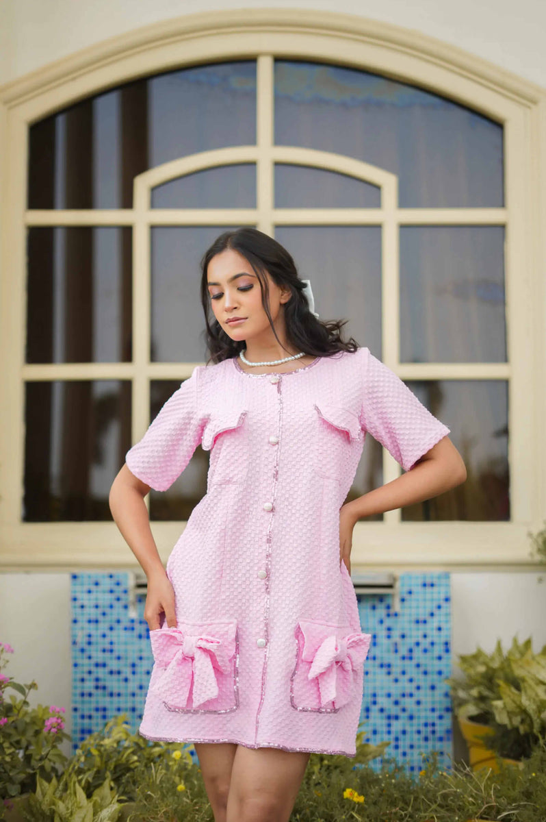 Pink August Tweed Mini Dress For Women – House of Daang