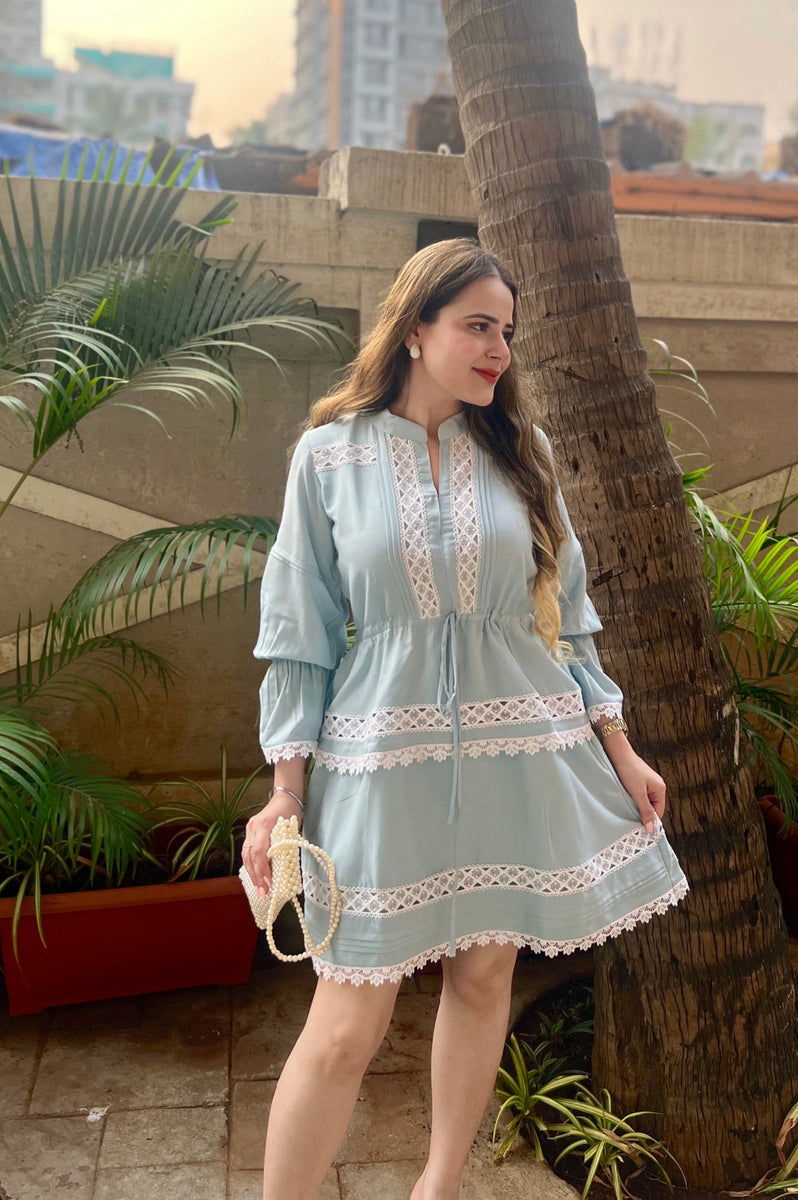 POWDER BLUE LAYERED FIT MINI DRESS – House of Daang